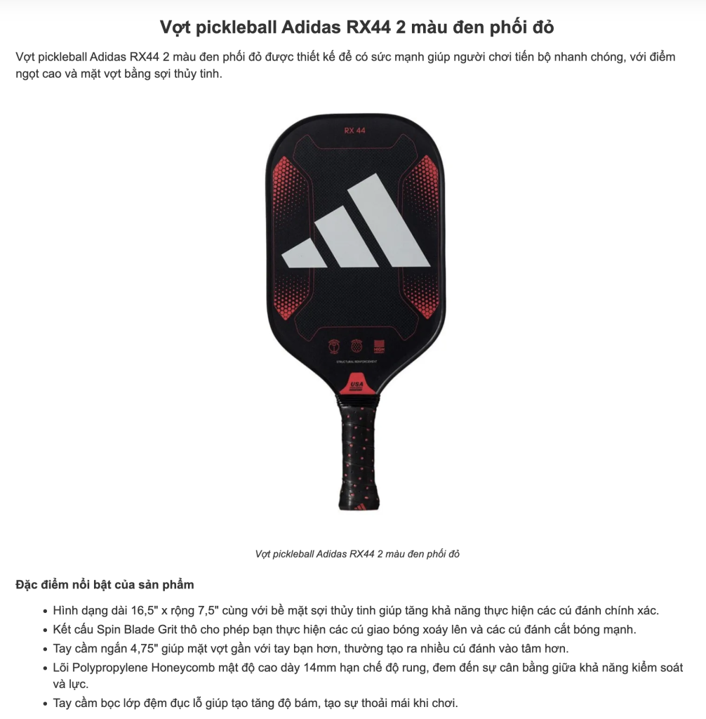Vợt pickleball Adidas RX44 2 – VPV Vợt PickleBall Việt Nam